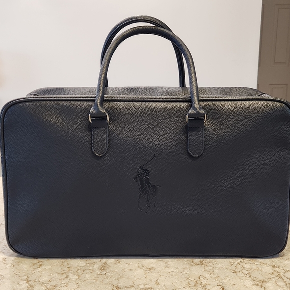 Polo Ralph Lauren | Bags | Ralph Lauren Polo Dark Navy Blue Duffle Faux Leather Weekend Shoulder ...